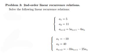 Answered Problem 3 2nd Order Linear Recurrence Bartleby