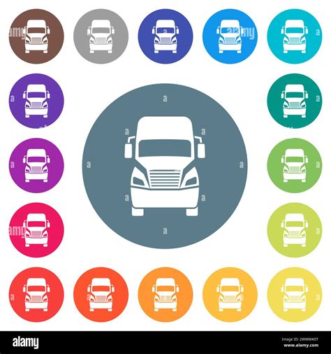 Truck Front View Flat White Icons On Round Color Backgrounds 17