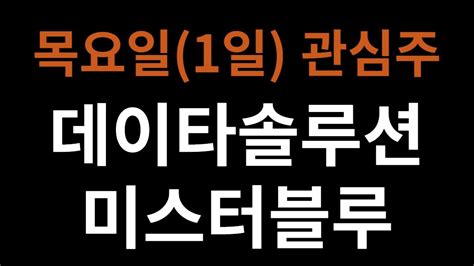 목요일1일 관심주 데이타솔루션 미스터블루테마기업밸류업프로그램 저평가주 Pbr1이하 Youtube