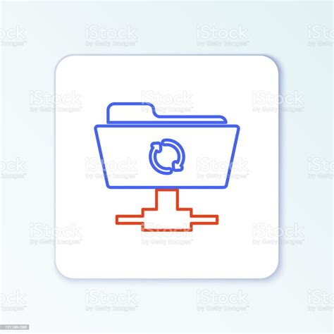 흰색 배경에서 격리된 선 Ftp 동기화 새로 고침 아이콘입니다 소프트웨어 업데이트 전송 프로토콜 라우터 팀워크 도구 관리 복사 프로세스 다채로운 개요 개념 벡터 경영자에