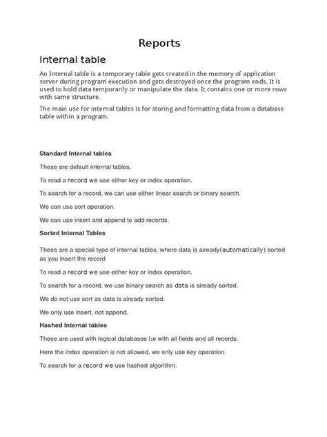 Reports Internal Table Pdf Database Index Information Technology Management