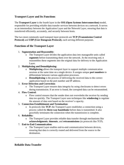 Transport Layer And Its Functions Reliable Data Transfer And Flow Pdf Transmission Control