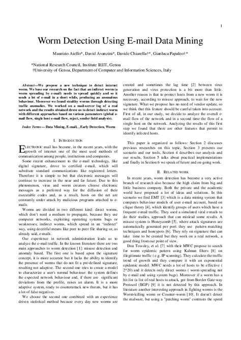 Worm Detection Using E Mail Data Mining