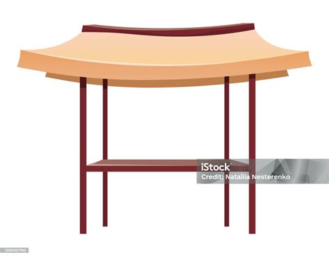 동부 바자 빈 텐트 만화 벡터 일러스트 빈 여름 박람회 텐트와 테이블 플랫 컬러 객체와 시장 카운터 수크 캐노피 흰색 배경에 고립 된 차양 바자에 대한 스톡 벡터 아트 및
