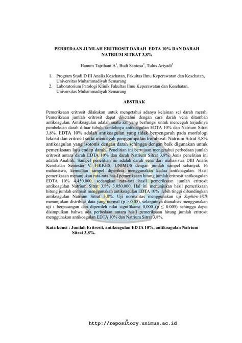 Pdf Perbedaan Jumlah Eritrosit Darah Edta Repositoryunimusacid