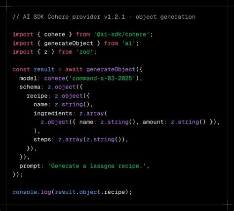 Object Generation With The Ai Sdk Cohere Provider Ai Sdk