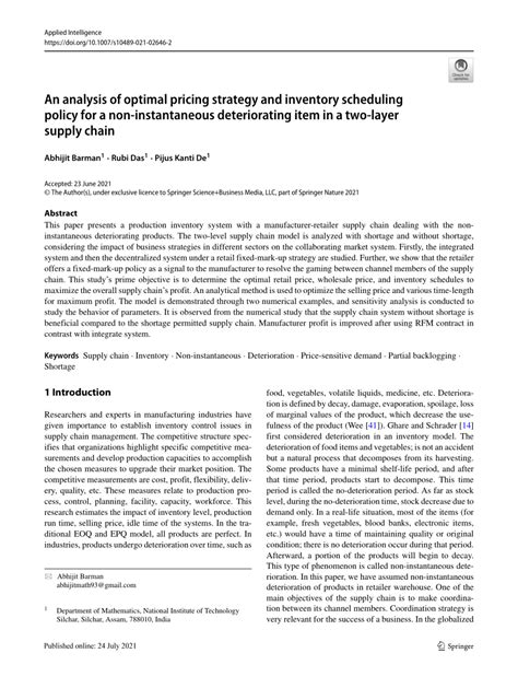 Pdf An Analysis Of Optimal Pricing Strategy And Inventory Scheduling Policy For A Non