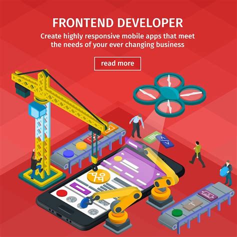 Premium Vector Developing Mobile Applications Flat 3d Isometric Style People Working On Startup