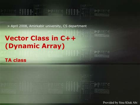PPT Vector Class In C Dynamic Array TA Class PowerPoint Presentation ID