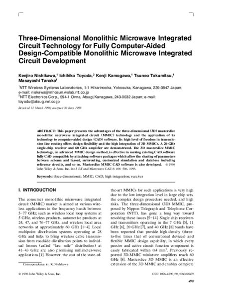 Pdf Three‐dimensional Monolithic Microwave Integrated Circuit Technology For Fully Computer