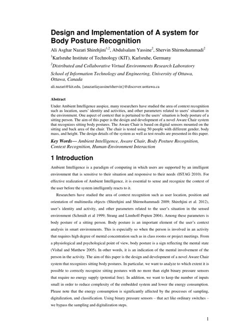 PDF Design And Implementation Of A System For Body Posture Recognition