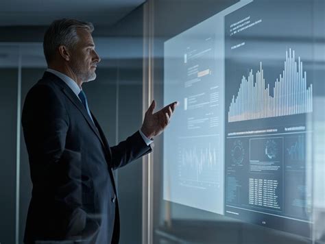 Businessman Analyzing Data On A Large Digital Screen Premium Ai Generated Image
