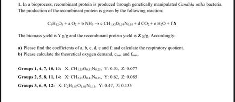 Solved 1 In A Bioprocess Recombinant Protein Is Produced