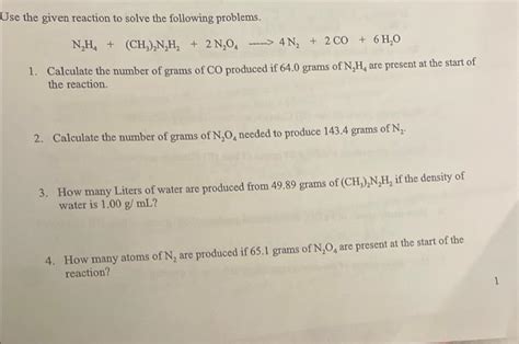 Solved Use The Given Reaction To Solve The Following Chegg Com