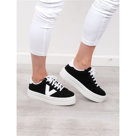 Victoria Shoes Barcelona Canvas Flatform Trainer Shoe In Black 10