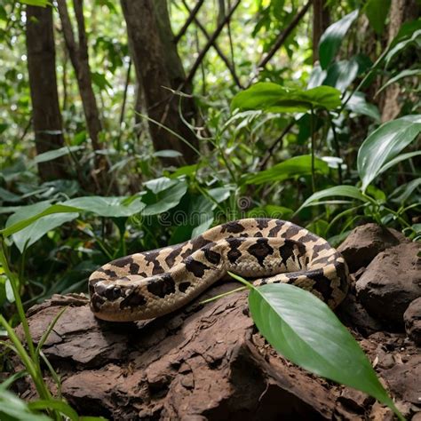 Dynamic Scene Of A Boa Constrictor In Its Natural Habitat Stock