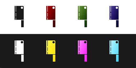 흑백 배경에 격리된 고기 헬기 아이콘을 설정합니다 고기 부엌 칼 정육점 칼 해피 할로윈 파티 벡터 가정 생활에 대한 스톡 벡터