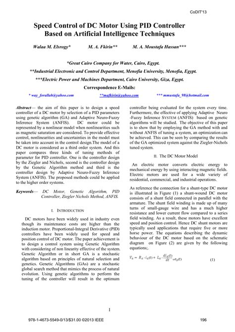 Pdf Speed Control Of Dc Motor Using Pid Controller Based On