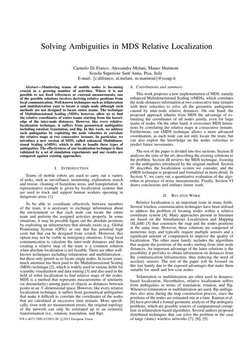 Pdf Solving Ambiguities In Mds Relative Localization