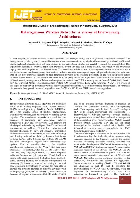 Pdf Heterogeneous Wireless Networks A Survey Of Interworking Architectures