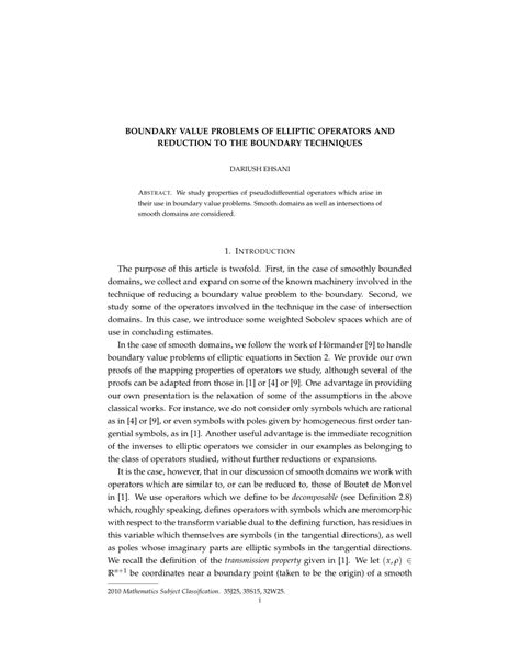 Pdf Boundary Value Problems Of Elliptic Operators And Reduction To The Boundary Techniques