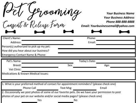 Grooming Release Form Templates