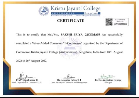 Sakshi Priya On Linkedin Successfully Completed Value Added Course From Kristu Jayanti College