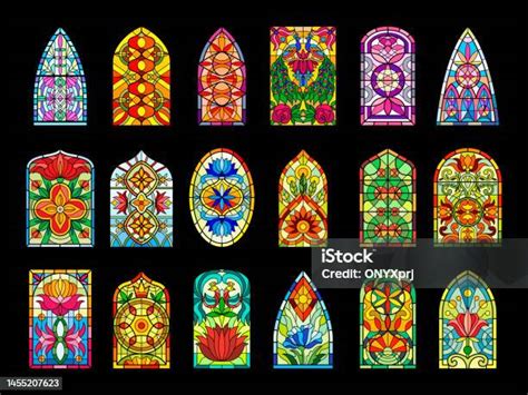 스테인드 글라스 창문 장식 컬러 프레임 투명 안경 교회 대성당 중세 창 최근 벡터 템플릿 스테인드글라스에 대한 스톡 벡터 아트 및 기타 이미지 스테인드글라스 교회