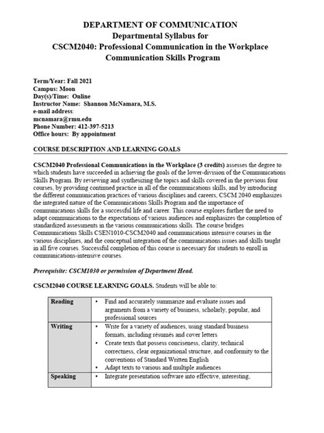 Cscm 2040 Syllabus Robert Morris University Pdf Academic Integrity Plagiarism