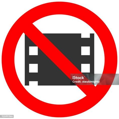 영화 금지 표지판 흰색 배경에 고립 된 추상적인 아이콘 프레임 영화를 보고 하는 것은 벡터 일러스트 레이 션을 금지 됩니다 영화