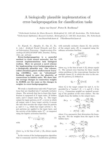 Pdf A Biologically Plausible Implementation Of Error Backpropagation