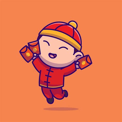Chico Chino Lindo Con Sobre De Dinero Angpao Dibujos Animados