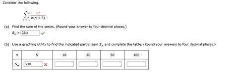 Solved Consider The Following ∑n 1∞n N 3 12 A Find The