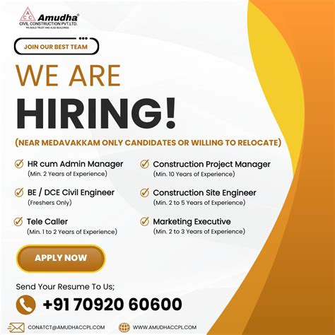 We Are Hiring Opening Positions 1 Hr Cum Admin Manager Min2 Years Of Amudha Civil