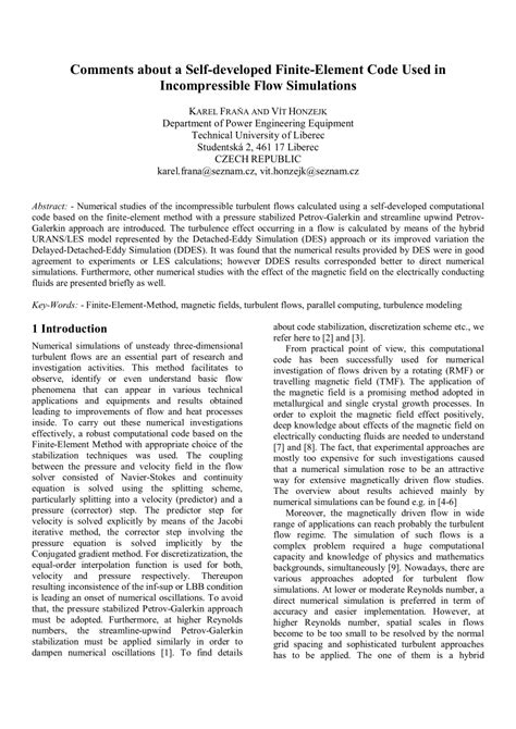 Pdf Plenary Lecture 1 Numerical Simulations Of Incompressible Flows