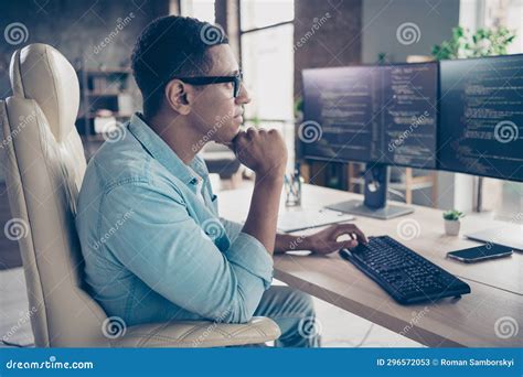 Profile Shot Of Confident Data Analyst It Specialist Young Guy Thinking