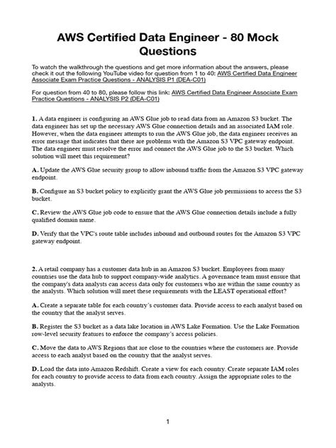 80 Mock Questions Aws Certified Data Engineer Associate Pdf Amazon Web Services Apache