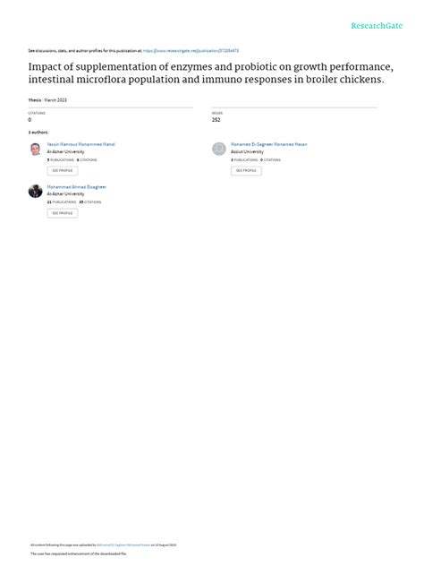 Impact Of Supplementation Of Enzymes And Probiotic On Growth Performance Intestinal Micro Ora