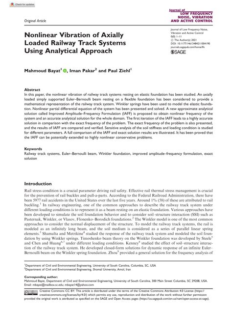 Pdf Nonlinear Vibration Of Axially Loaded Railway Track Systems Using