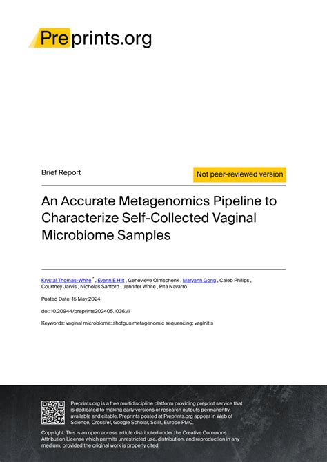 Pdf An Accurate Metagenomics Pipeline To Characterize Self Collected Vaginal Microbiome Samples