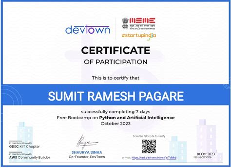 Sumit Pagare On Linkedin Ai Python Certification Devtown