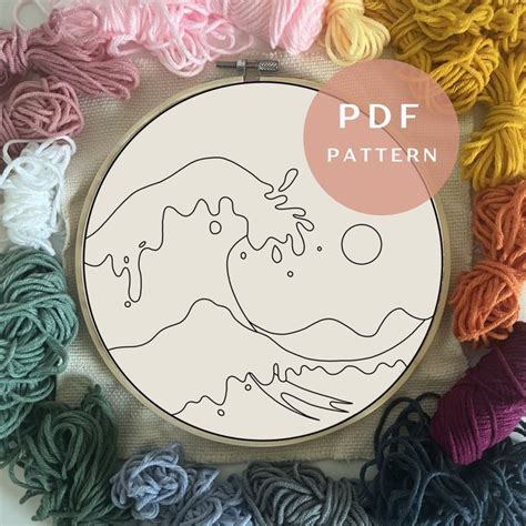 The Great Wave Punch Needle Pattern Punch Needle Pdf Pattern For