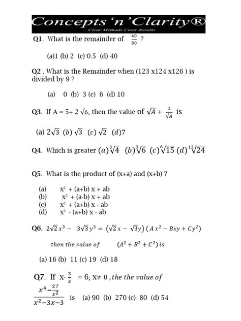 Basic Algebra Class Questions Pdf