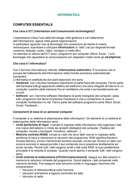 Appunti Informatica 2 Cfu Appunti Di Elementi Di Informatica Docsity