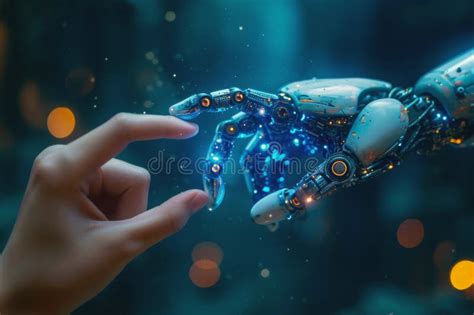 human and robotic touch interaction ai generated stock illustration