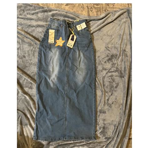 Womens High Waisted Denim Midi Skirt Nwt Size 1xs Depop