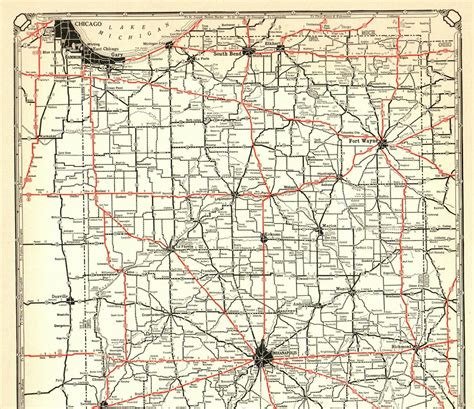 1932 Antique Indiana State Map Vintage Map Of Indiana Road Map Poster