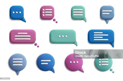 3d 토크 버블 음성 및 따옴표에 대한 현실적인 버튼 텍스트 대화 통신 주석 격리 요소 원형 및 사각형 풍선에 대한 공간 복사