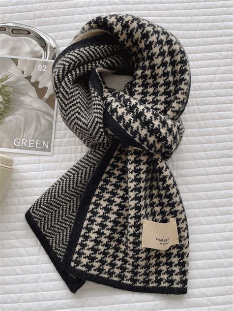 🚚블랙당일배송 겨울 체크패턴 머플러 겨울 쁘띠 목도리 하운드투스 체크 패치워크 트위트패턴 니트 머플러 우아한 클래식 캐주얼코디 만능 레이어드 겨울 코디 스키장 아웃도어 산책