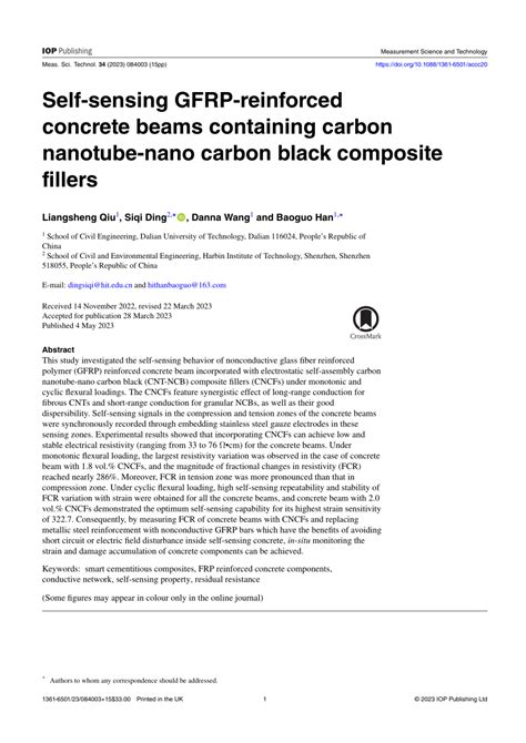 Self Sensing Gfrp Reinforced Concrete Beams Containing Carbon Nanotube Nano Carbon Black
